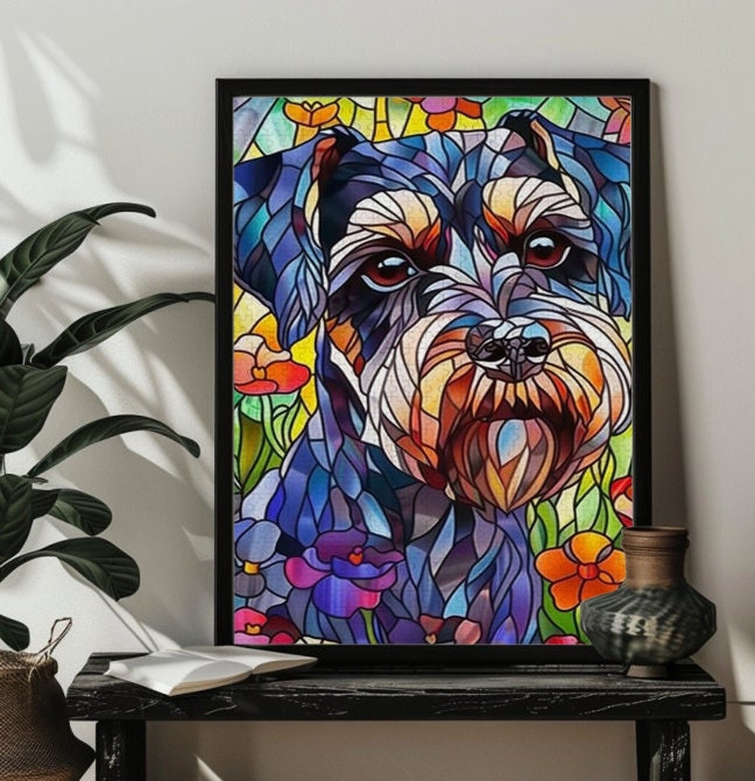 Schnauzer Stained Glass Jigsaw Puzzles，200/300/500/1000 Wood Puzzle ...