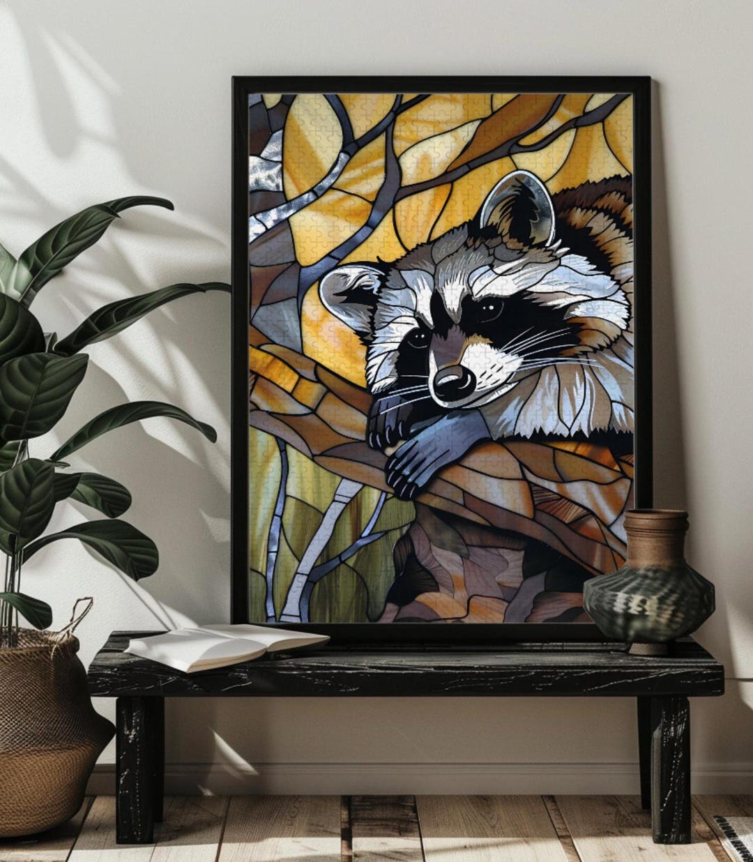 Stained Glass Raccoon Jigsaw Puzzle，200/300/500/1000 Wood Raccoon ...