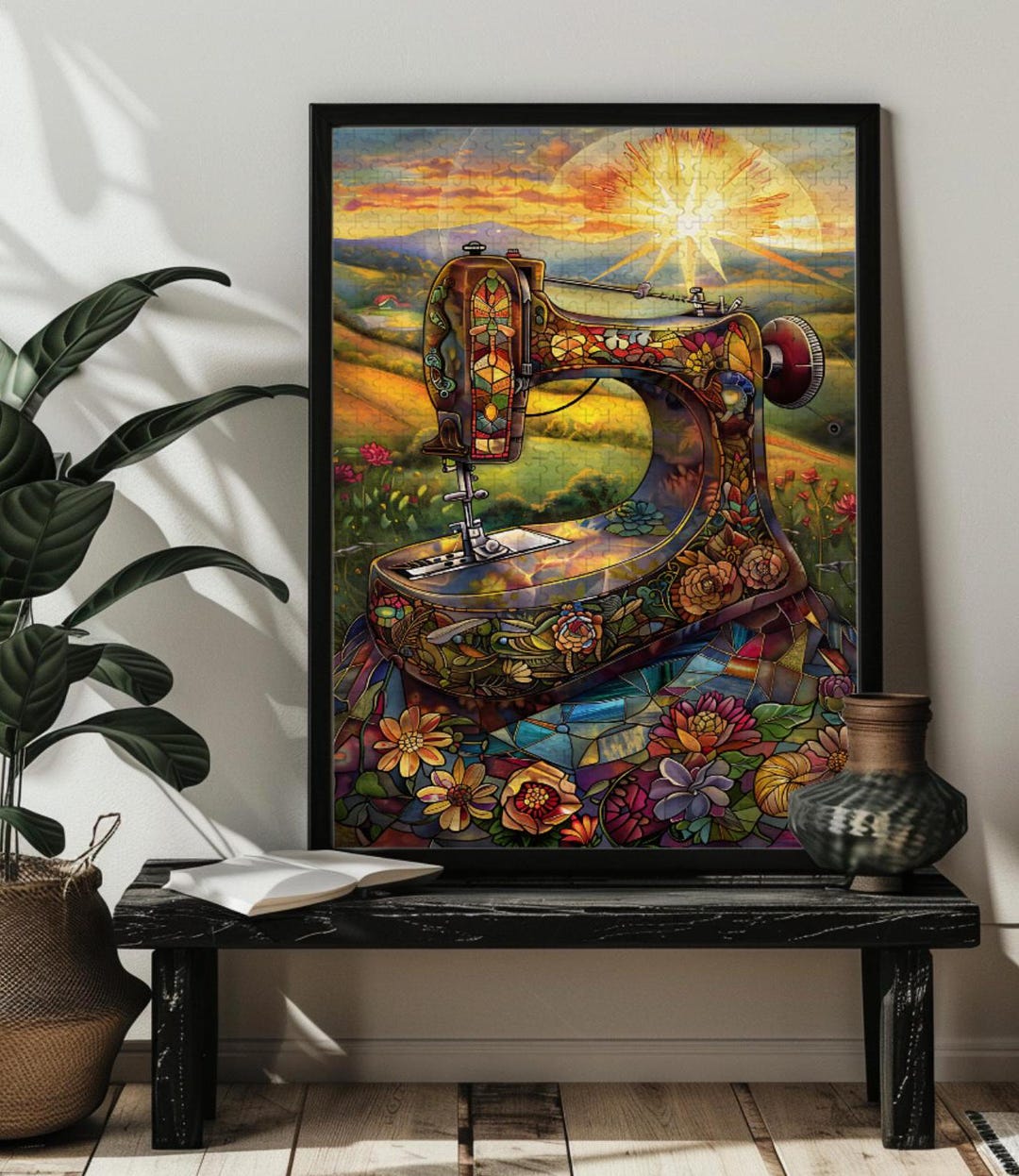 Stained Glass Floral Sewing Machine Jigsaw Puzzle 300/500/1000 Pieces ...