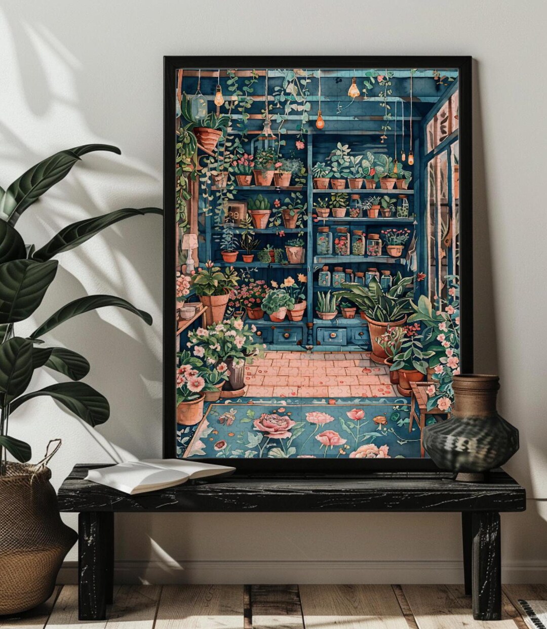 Greenhouse Art Black Cat Jigsaw Puzzle 200/300/500/1000 Whimsical Cat ...