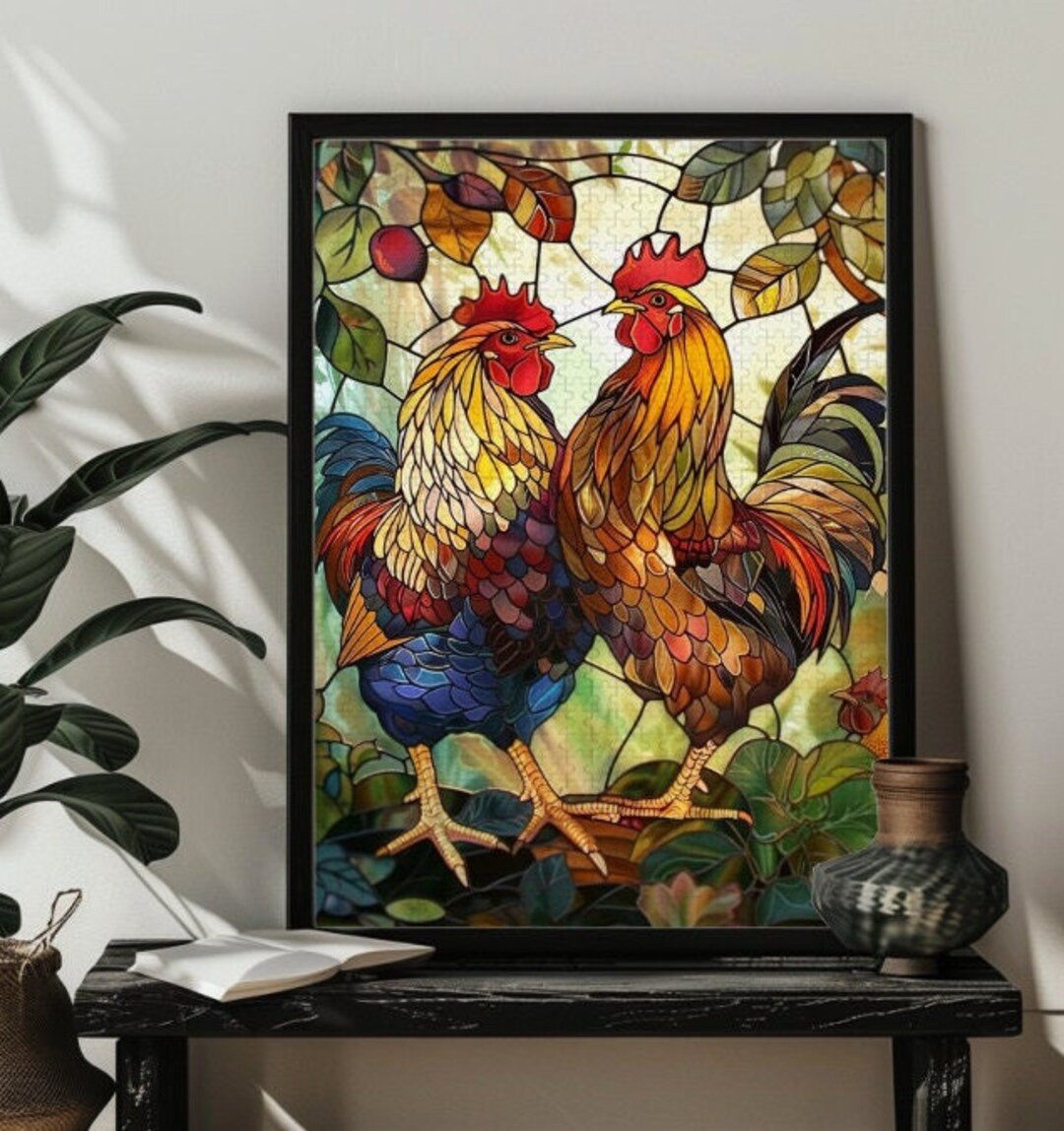 Stained Glass Chicken Jigsaw Puzzle，200/300/500/1000 Wood Farmhouse ...