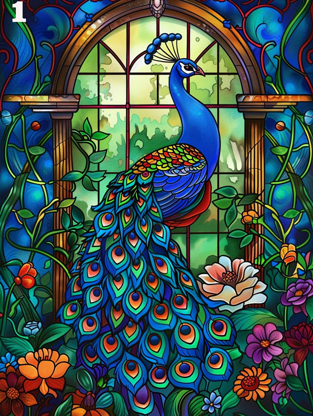 Blue Peacock Stained Glass Diamond Art Painting Kits,full Round/square ...