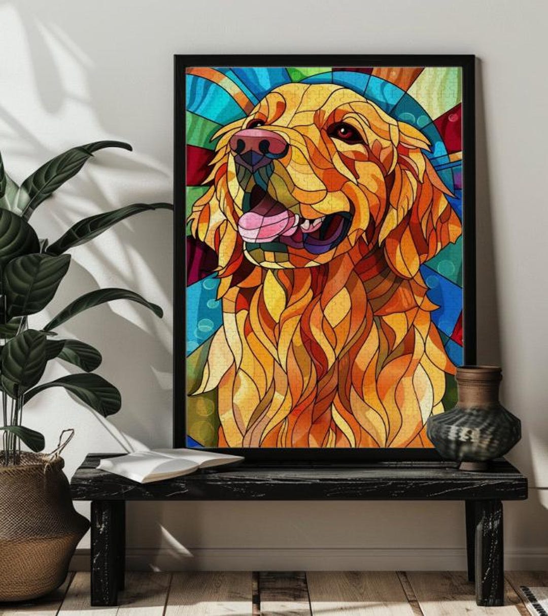Stained Glass Golden Retriever Jigsaw Puzzle，golden Retriever Puzzles ...