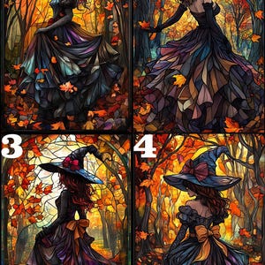 Fall Halloween Stained Glass Witch Jigsaw Puzzle for Adults，200/300/500 ...
