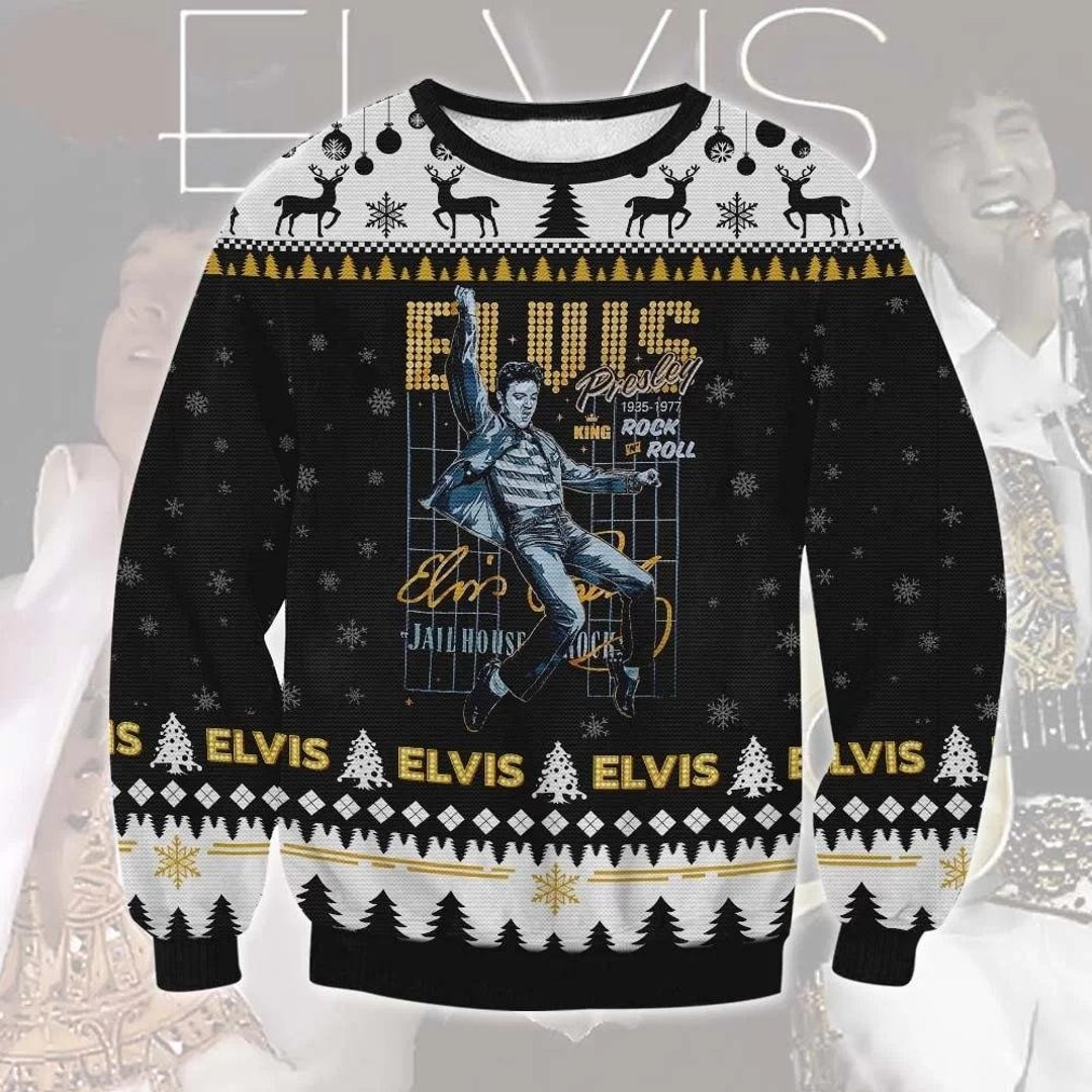 Elvis Presley Xmas Sweater, Elvis Presley Ugly Sweater, King of Rock ...