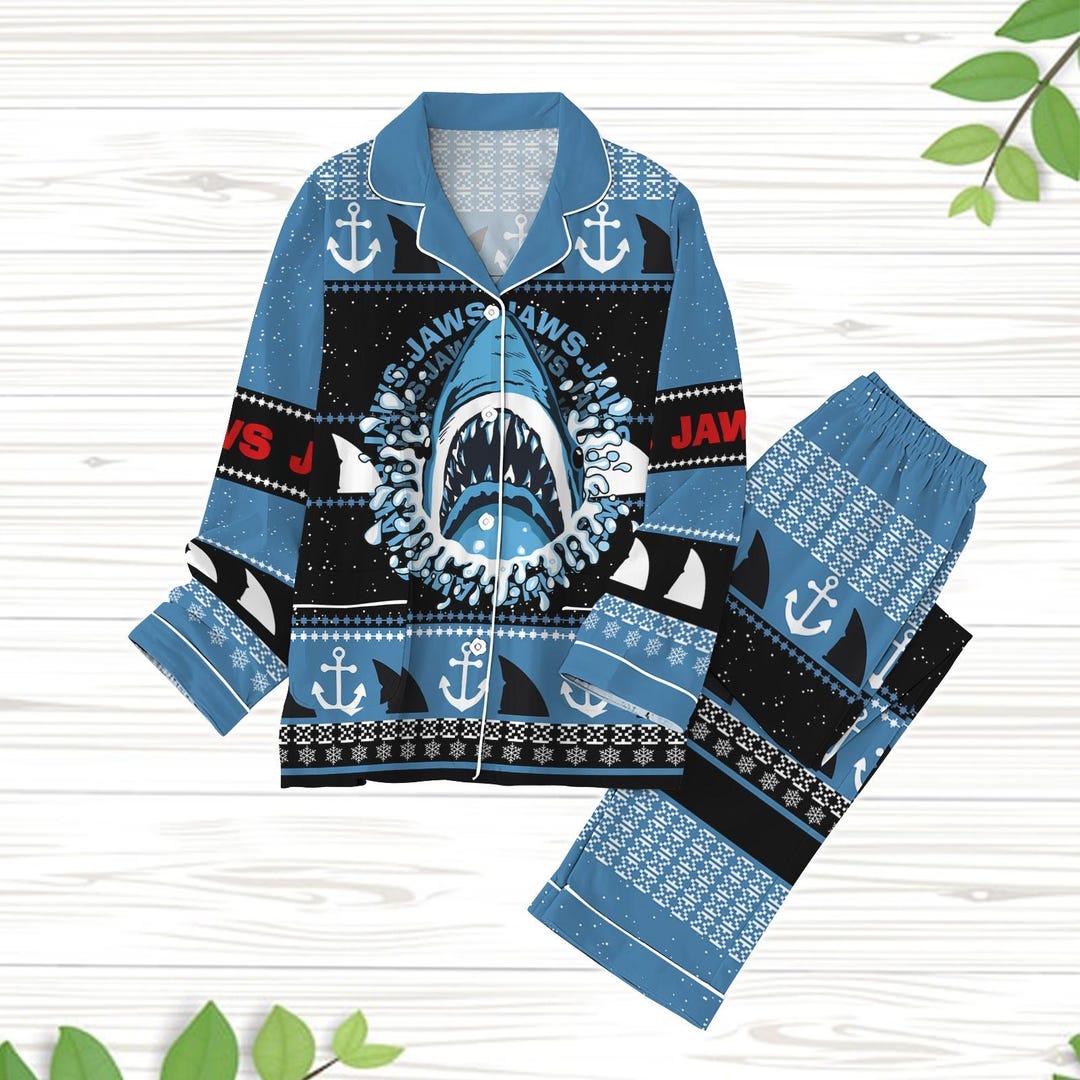 Jaws Shark Christmas Pajamas, Jaws Horror Xmas Pajamas, Jaws Movie ...