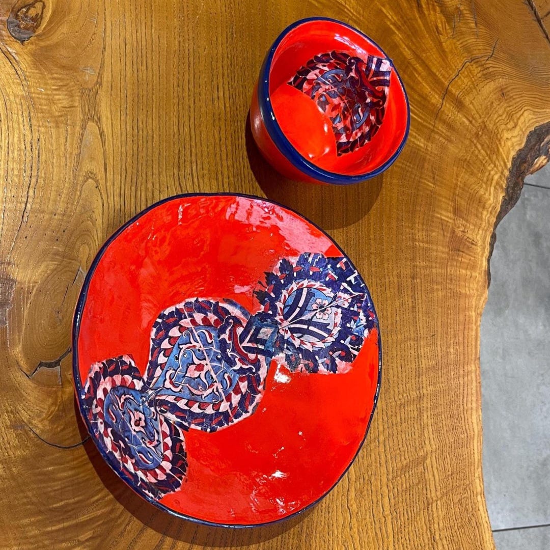 Bright Red Handmade Ceramic Plate and Bowl. Multiple Uses: Table ...