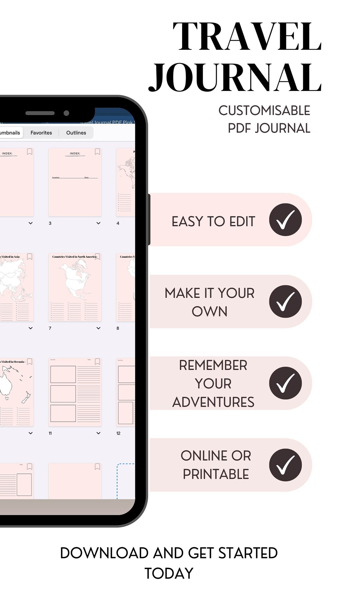 Editable PDF Digital Travel Journal Template Printable Holiday Journal ...