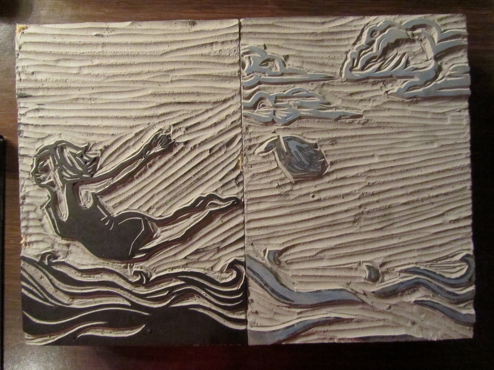 Dive Into the Ocean Linoleum Block Print - Etsy