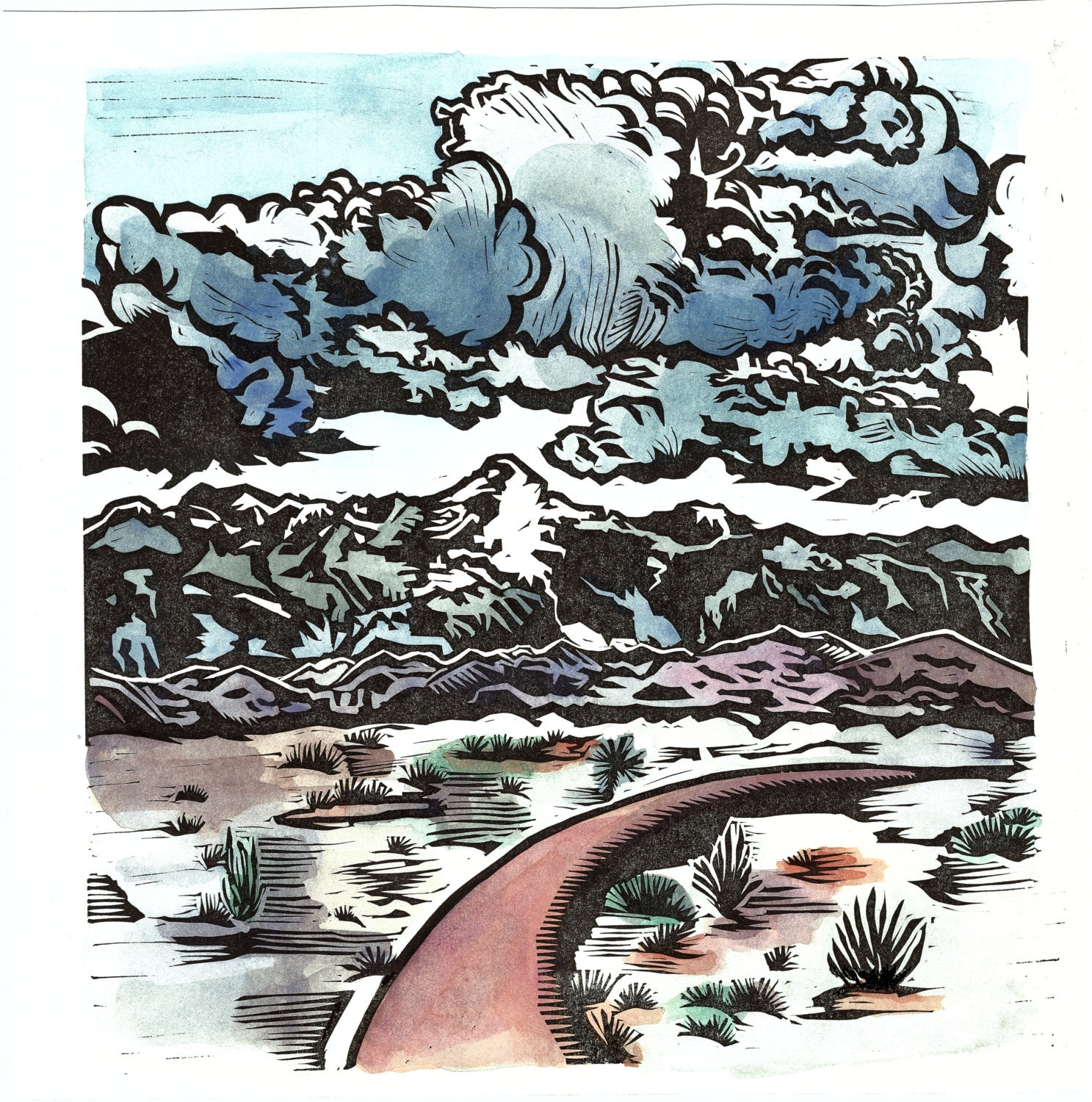 Arizona. 12" X 12" ( Giclee Print of a Handcolored Linoleum Block Print ...