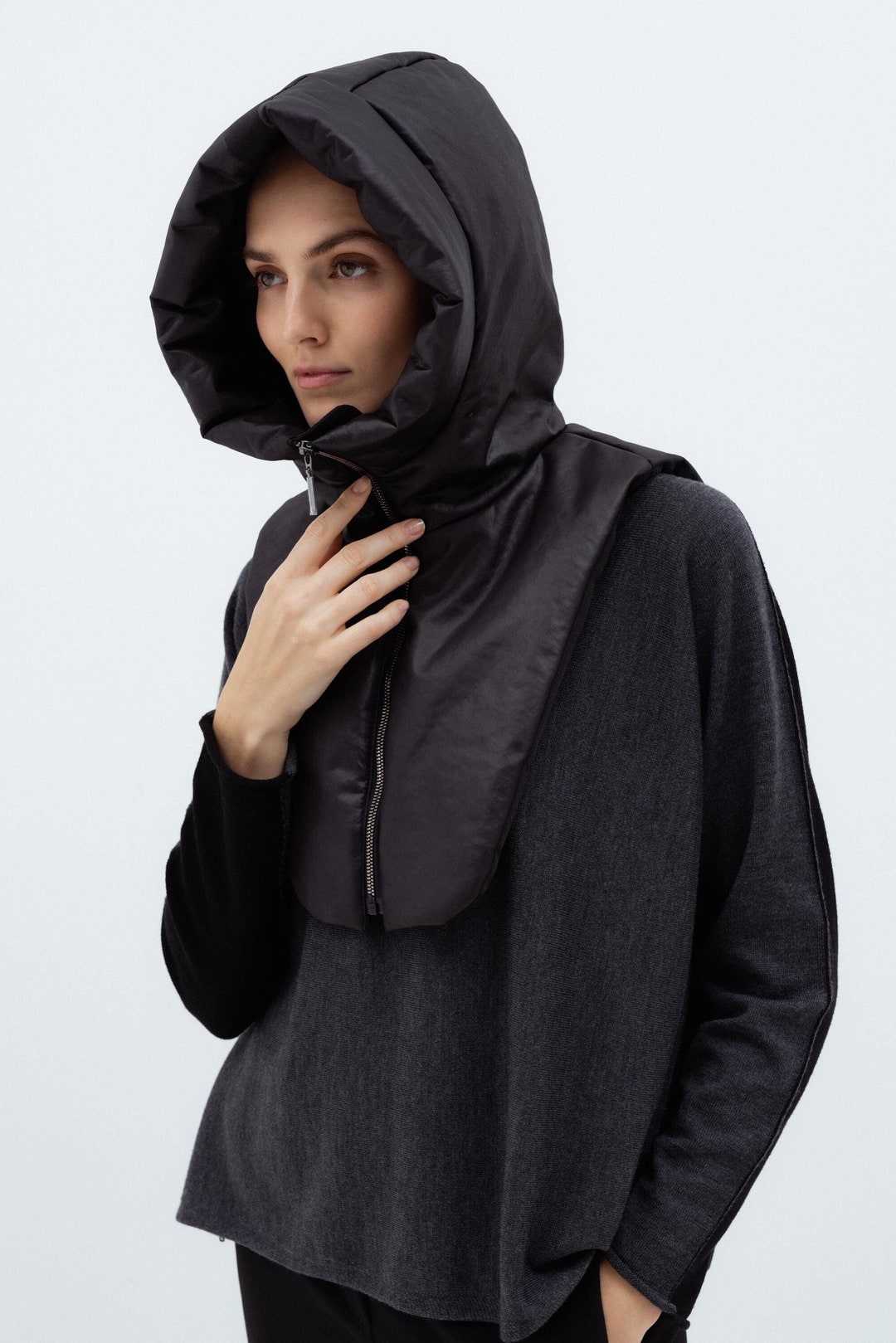 Black Hood, Hood With Padding, Women Hood, Black Hood, Hood for Winter ...
