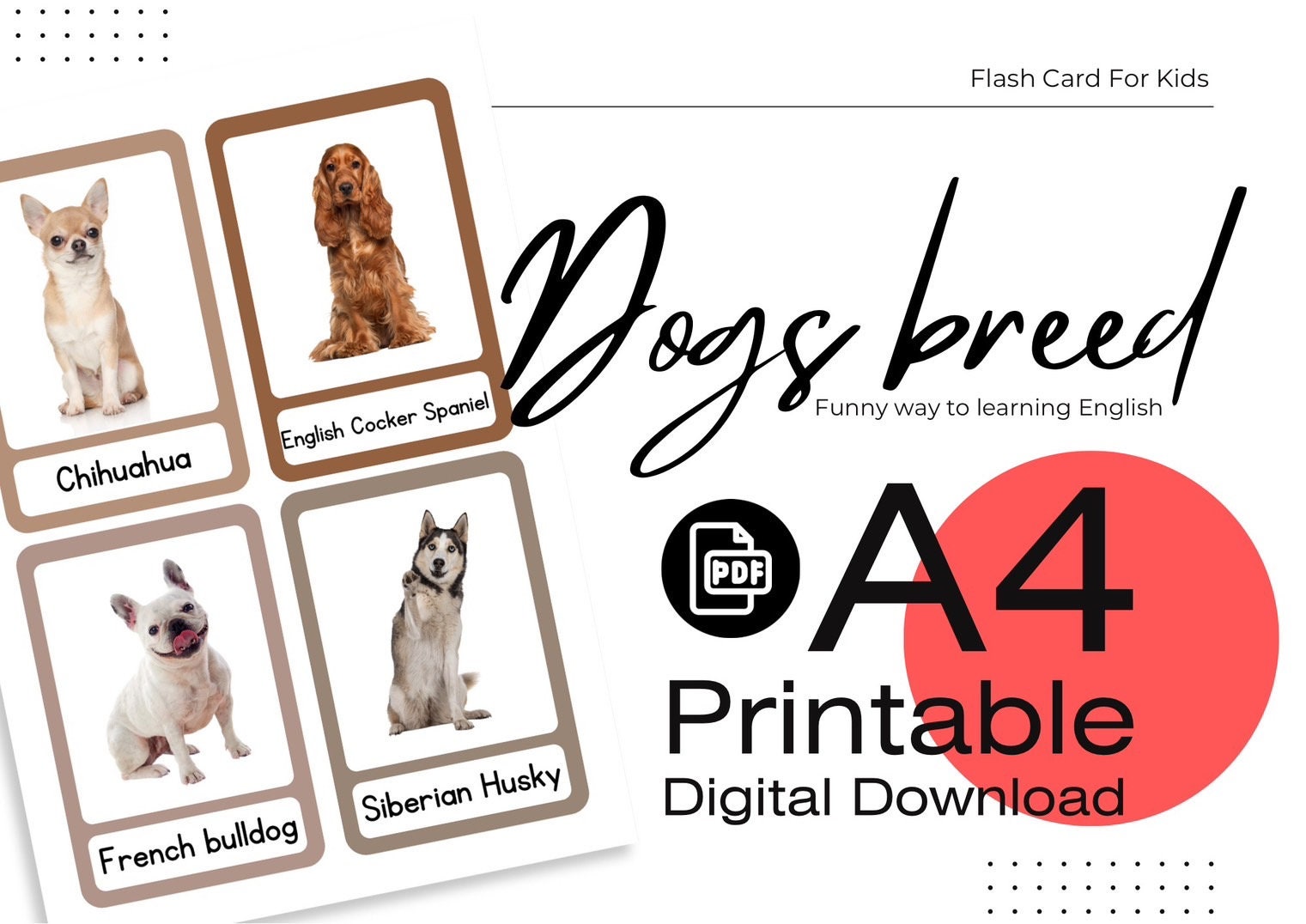 Dog Breeds Animal Flashcards Flashcards Preschool Memory Game Animal ...