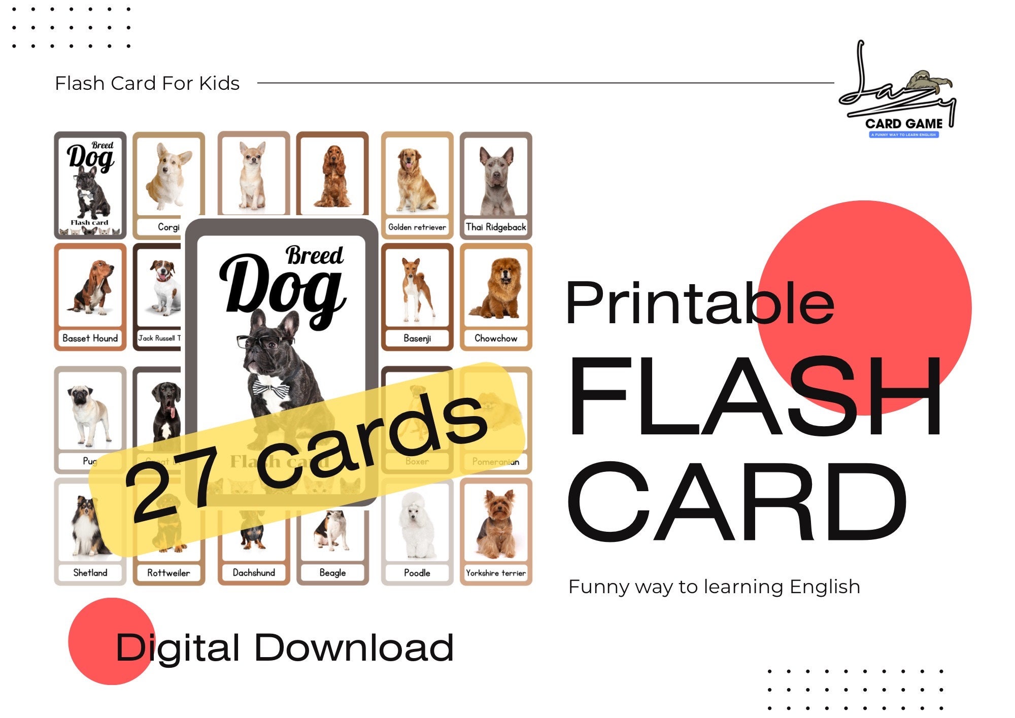 Dog Breeds Animal Flashcards Flashcards Preschool Memory Game Animal ...