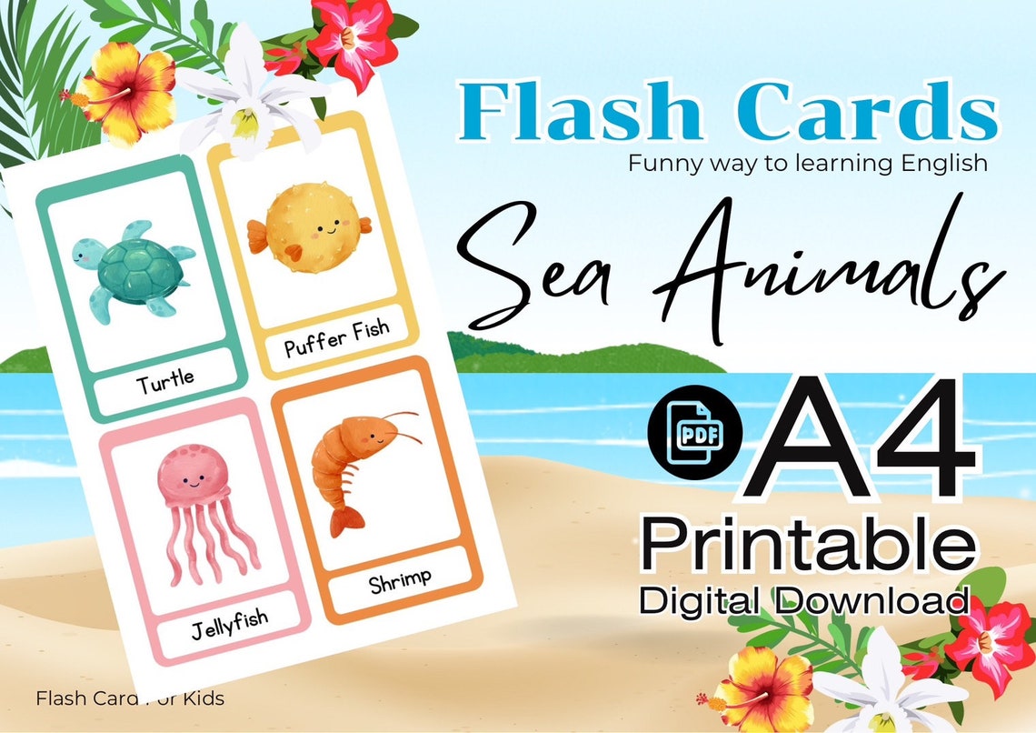 Sea Animals Animal Flashcards Flashcards Preschool Memory Game Animal ...