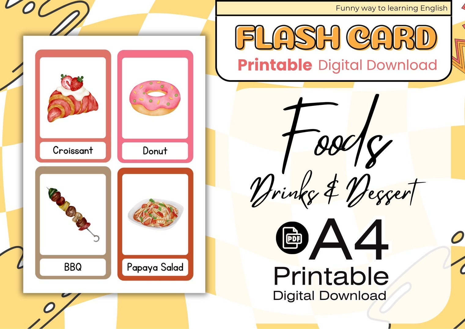 Food Flashcards Flashcards Preschool Memory Game Dessert Flashcards for ...