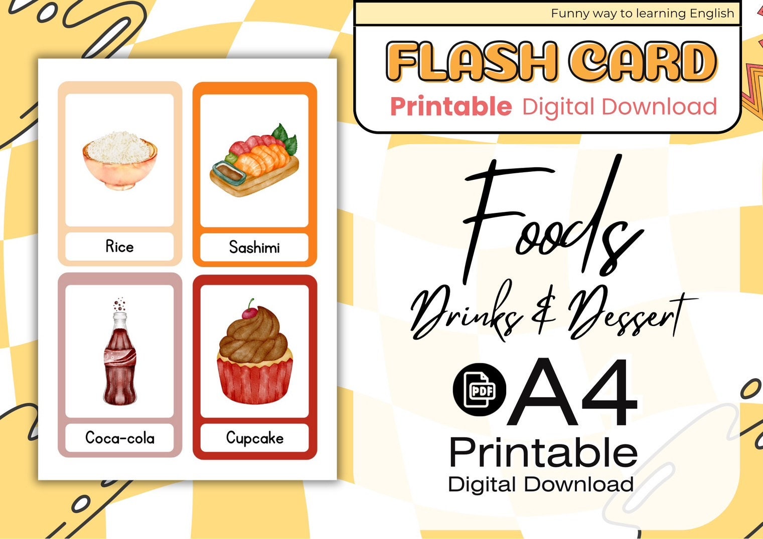 Food Flashcards Flashcards Preschool Memory Game Dessert Flashcards for ...