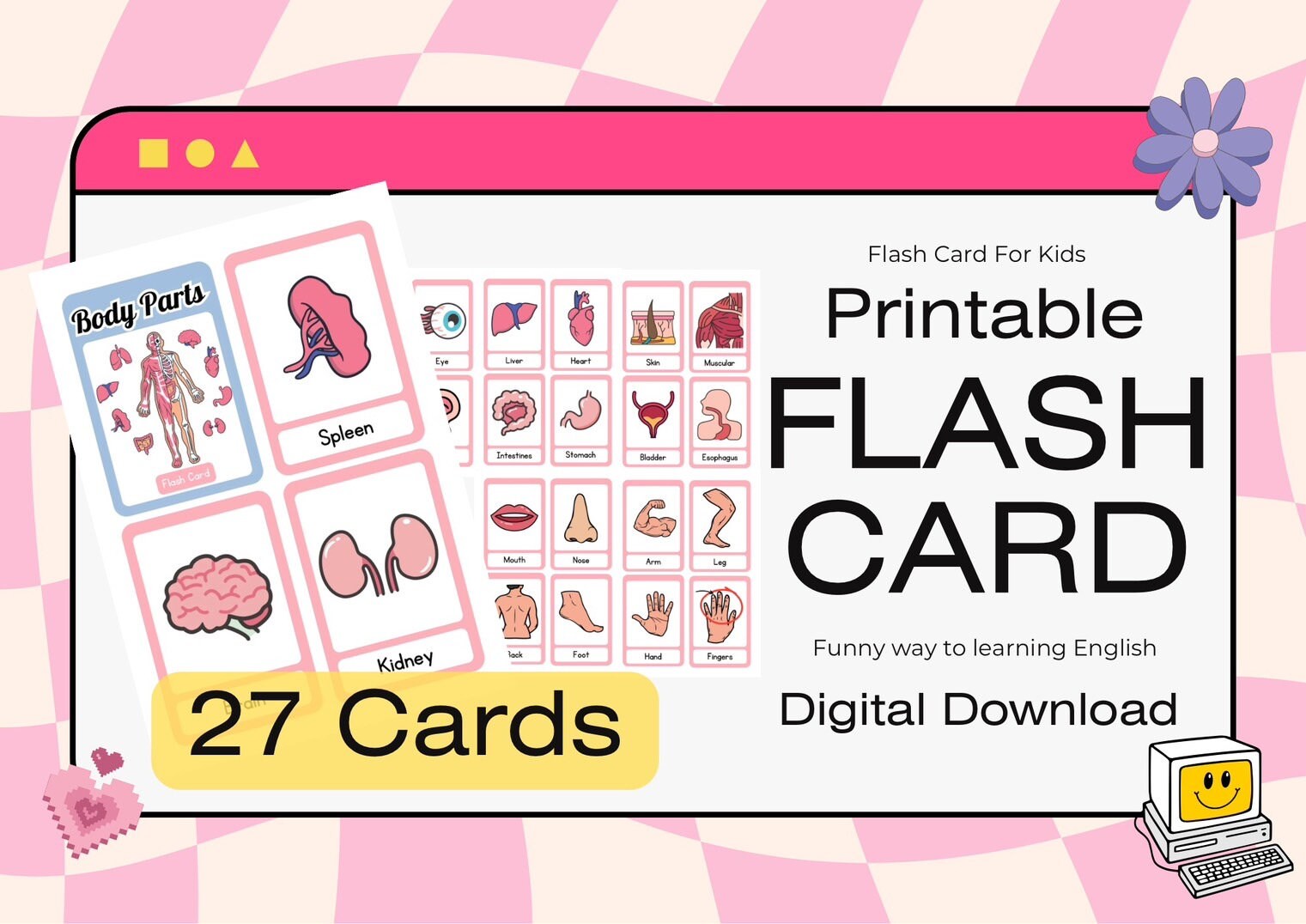 Human Body Parts Flashcards Preschool Memory Game Flashcards for Kids ...