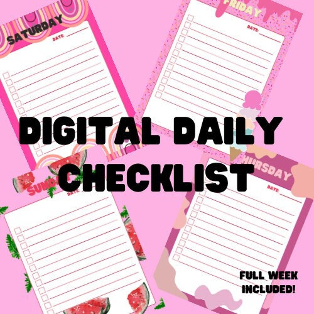 Digital Daily Checklist Pink - Etsy