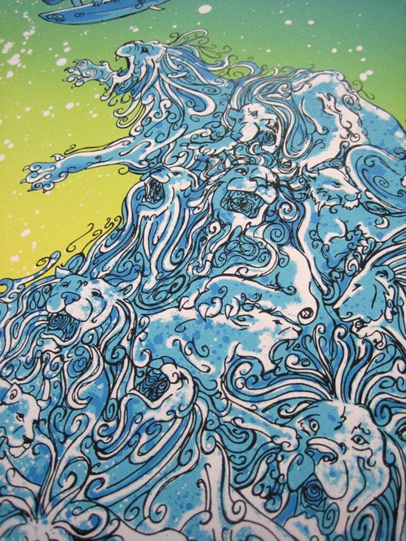 Surf Lion Wave Blue Ocean Collage Sunset Silk Screen Print - Etsy - Etsy