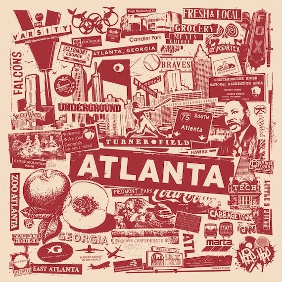 Atlanta Georgia City Silk Screen Collage Print Poster ATL MLK - Etsy