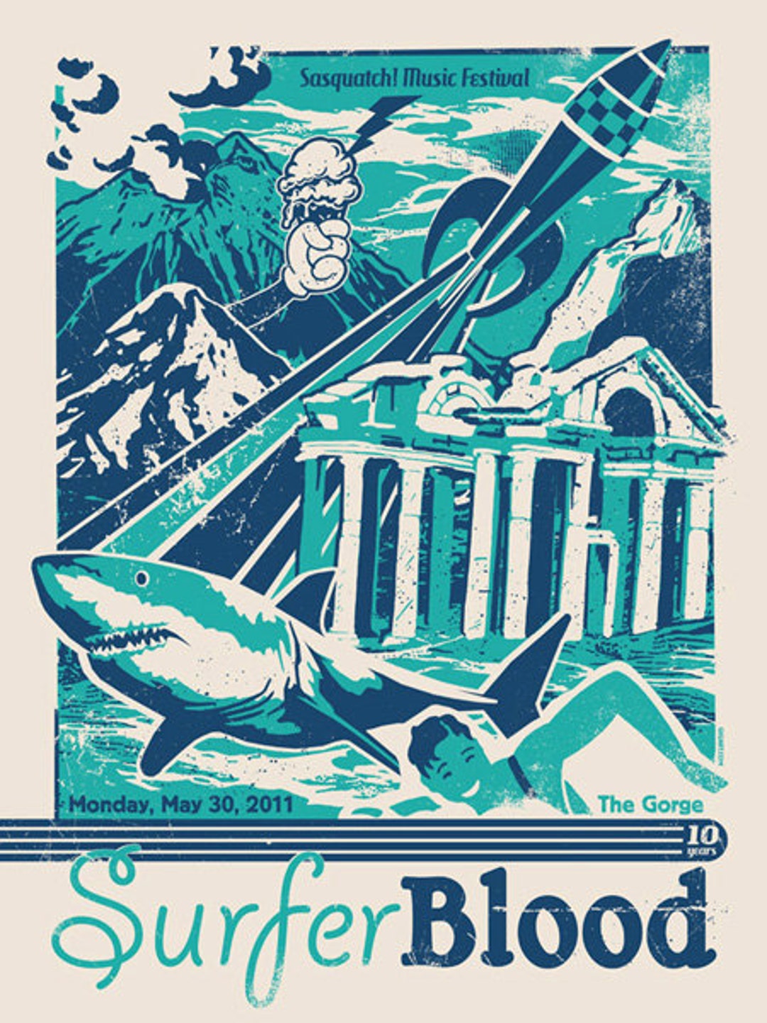Surfer Blood Silk Screen Shark Week Rocket Poster - Etsy - Etsy