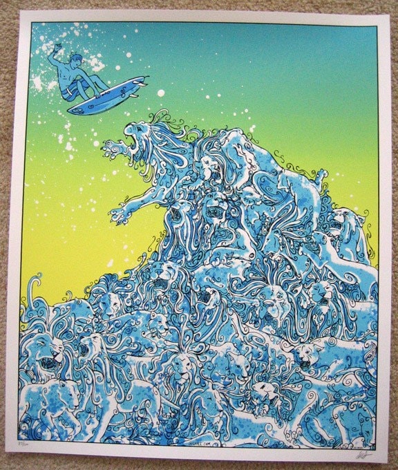 Surf Lion Wave Blue Ocean Collage Sunset Silk Screen Print - Etsy - Etsy
