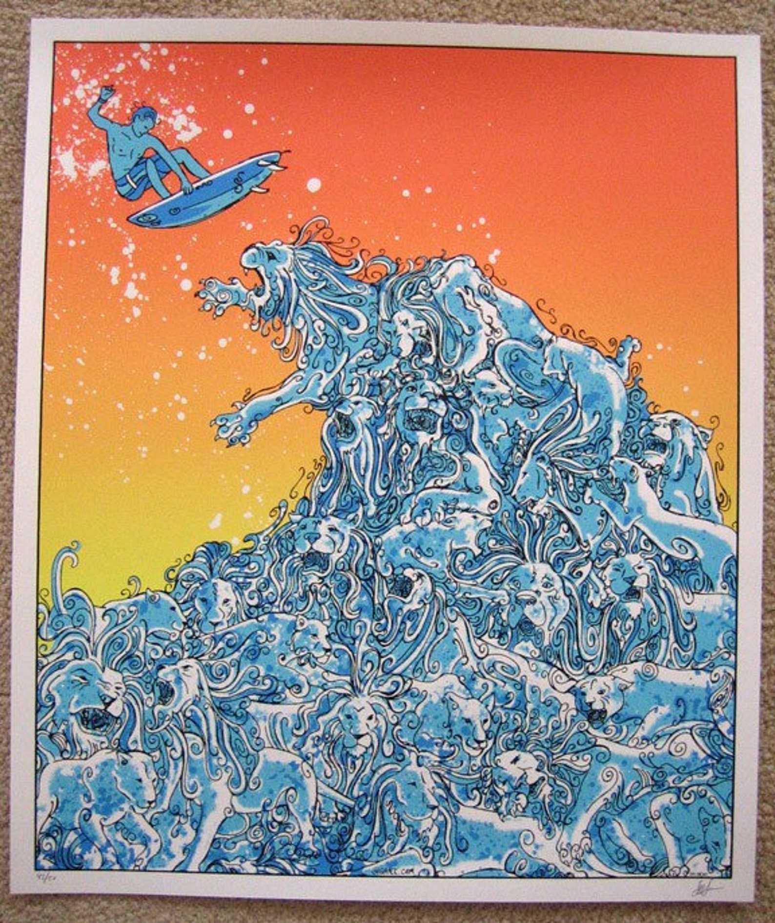 Lion Wave Orange Silk Screen Print Etsy - Etsy