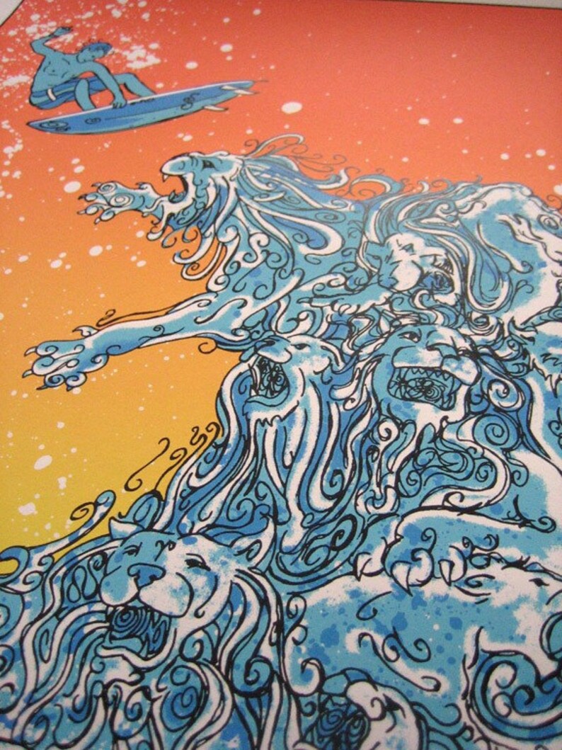 Lion Wave Orange Silk Screen Print Etsy - Etsy