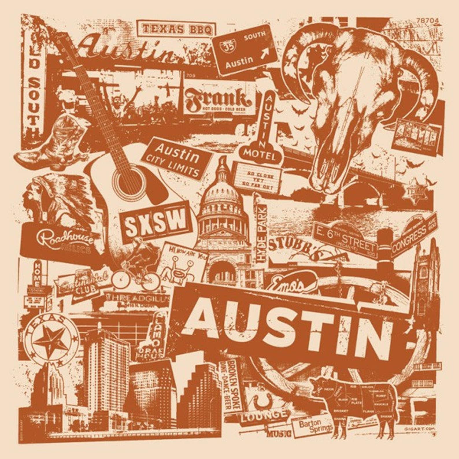 Austin Texas Collage Silk Screen Poster - Etsy - Etsy