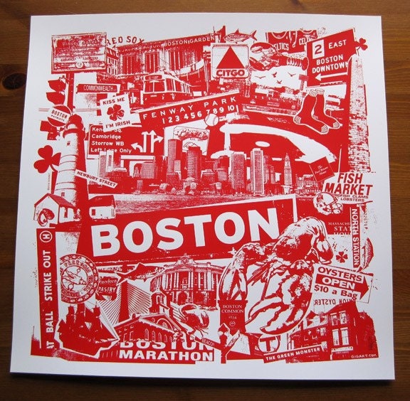 Boston Silk Screen City Art Print Poster Etsy - Etsy