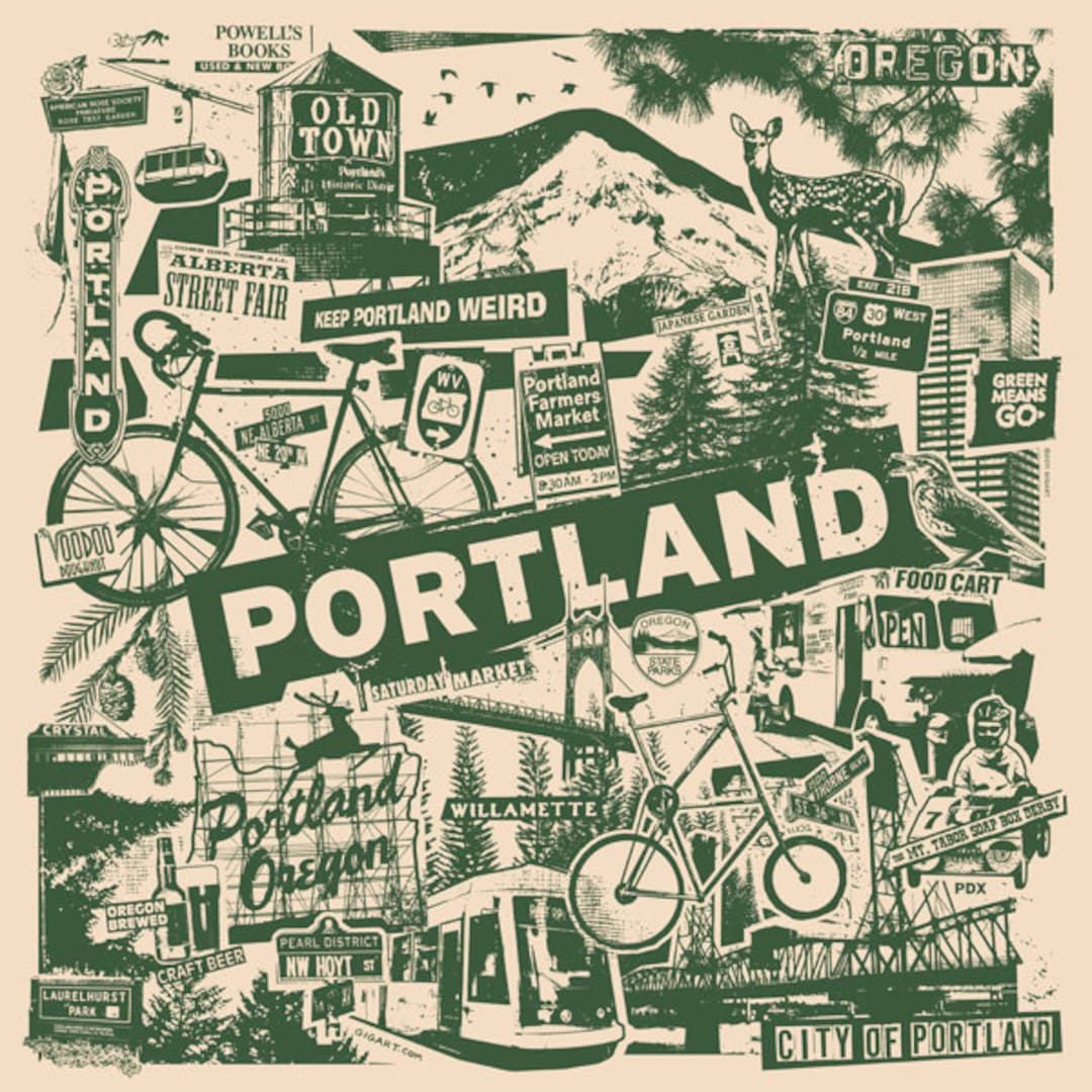 Portland Oregon Silk Screen Collage PDX City Print - Etsy - Etsy