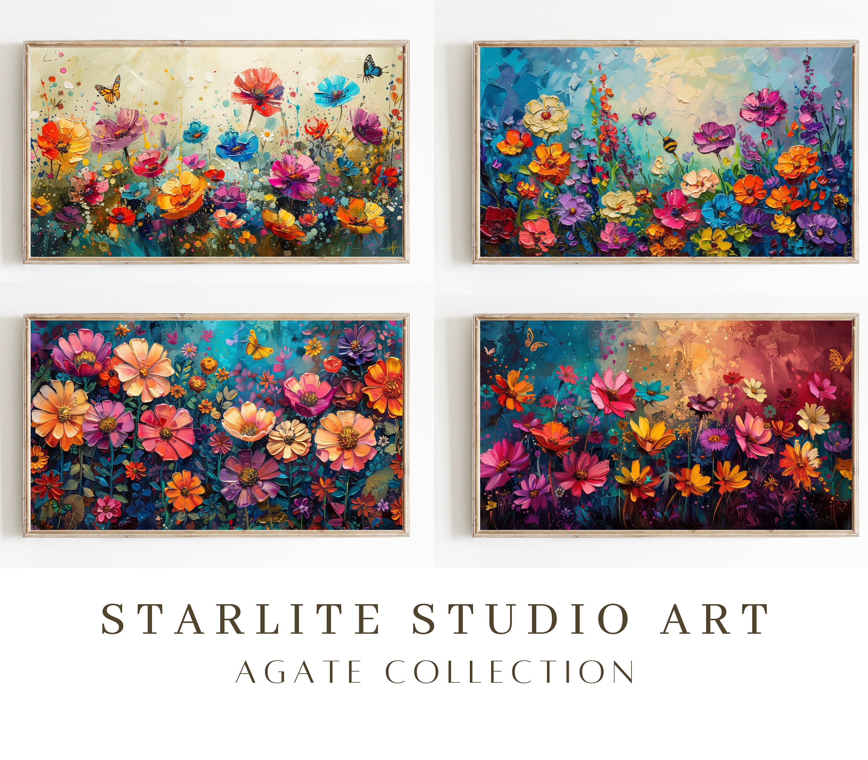 Frame TV Colorful Spring Art Set of 4 Textured Art for Frame TV Digital ...