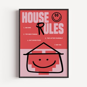 House Rules Poster - Abstract Art - Kitchen Wall Art - Red Minimal ...