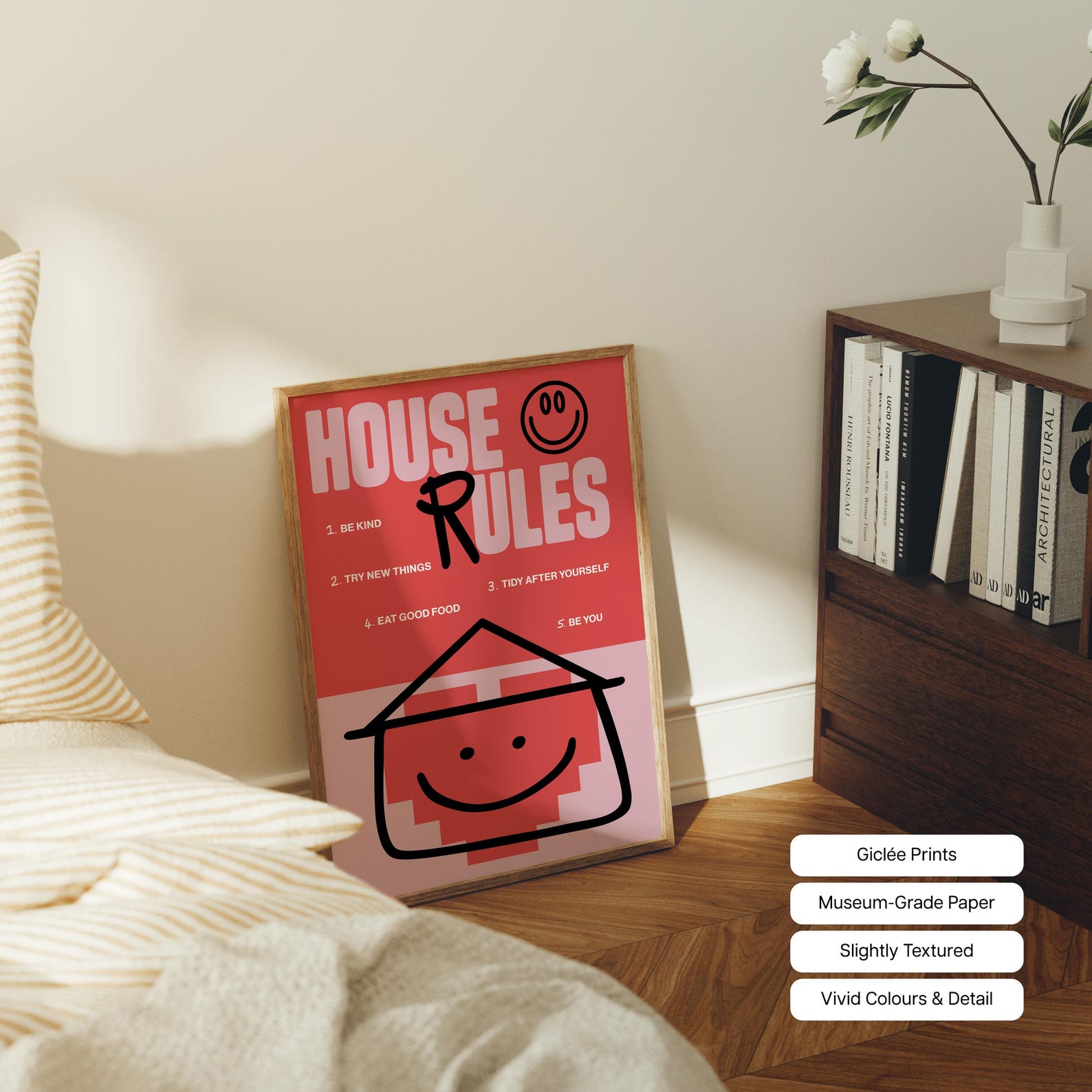 House Rules Poster - Abstract Art - Kitchen Wall Art - Red Minimal ...