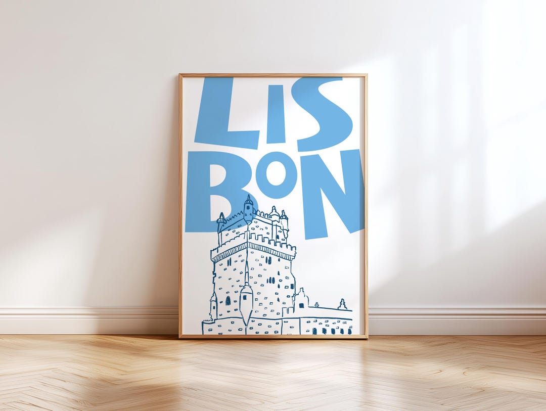 Lisbon Art Print Belem Tower Minimalist Wall Art Lisbon Poster Retro ...