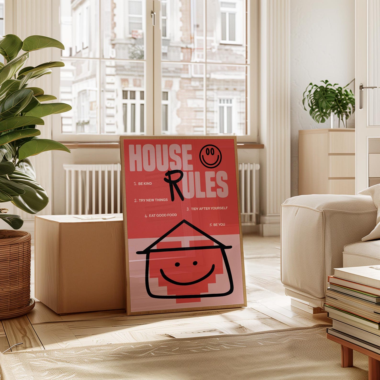 House Rules Poster - Abstract Art - Kitchen Wall Art - Red Minimal ...