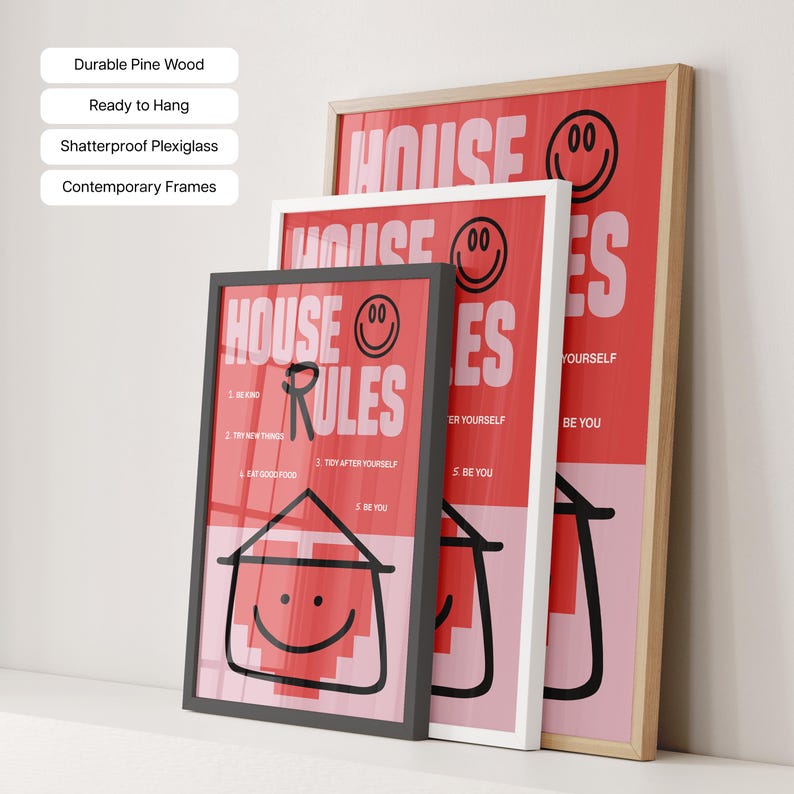 House Rules Poster - Abstract Art - Kitchen Wall Art - Red Minimal ...