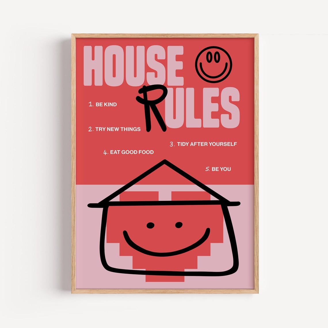House Rules Poster - Abstract Art - Kitchen Wall Art - Red Minimal ...