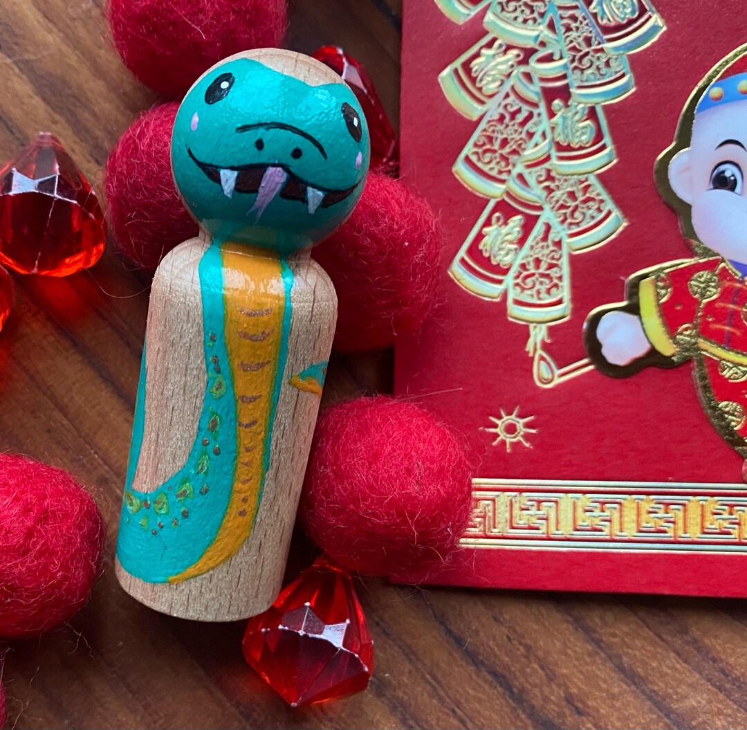 Hand Painted Green Snake Wooden Peg Doll (6.5cm) - Etsy