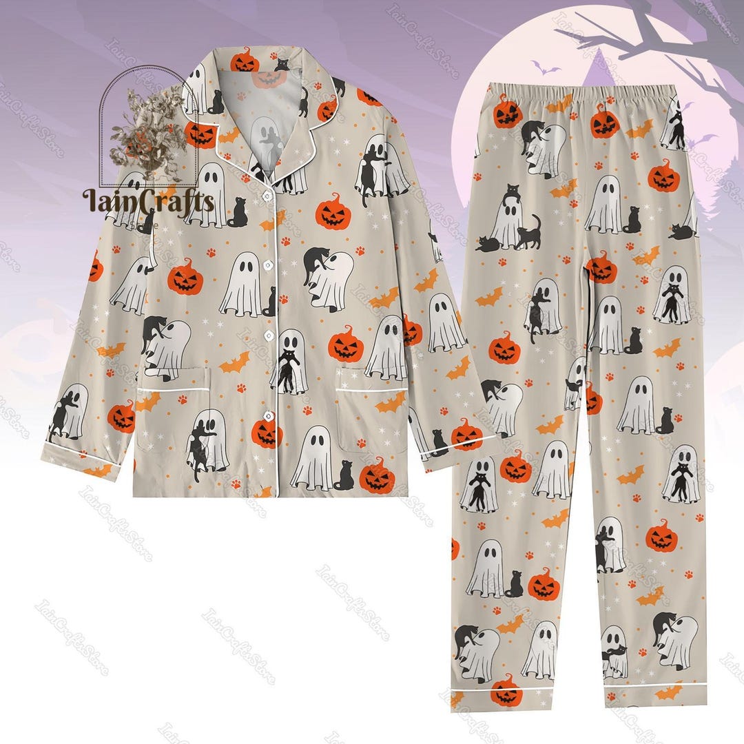 Halloween Cute Ghost Pajamas Set, Fall Pajamas Set, Holiday Sleepwear ...