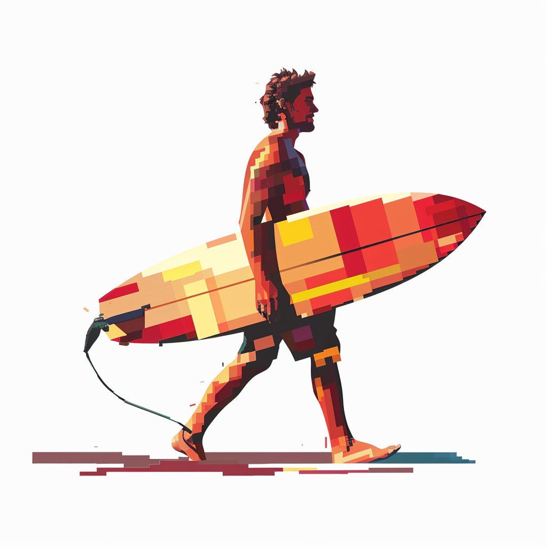 Solitude on the Shore: Lone Surfer Pixel Art" - Etsy