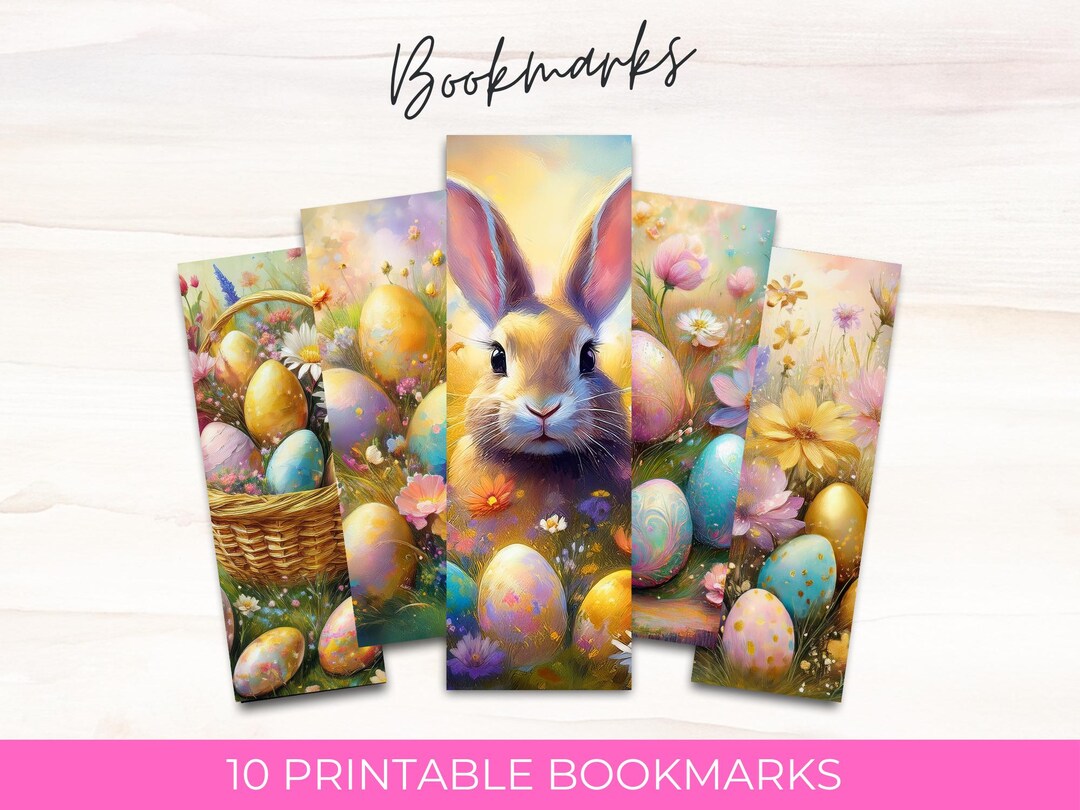 10 Easter Bookmarks Printable Bookmark Design Paint Strokes and Gold ...
