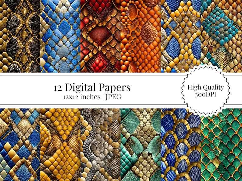 12 Snake Skin Digital Papers 12x12 Inches Designs Seamless Animal Skin ...