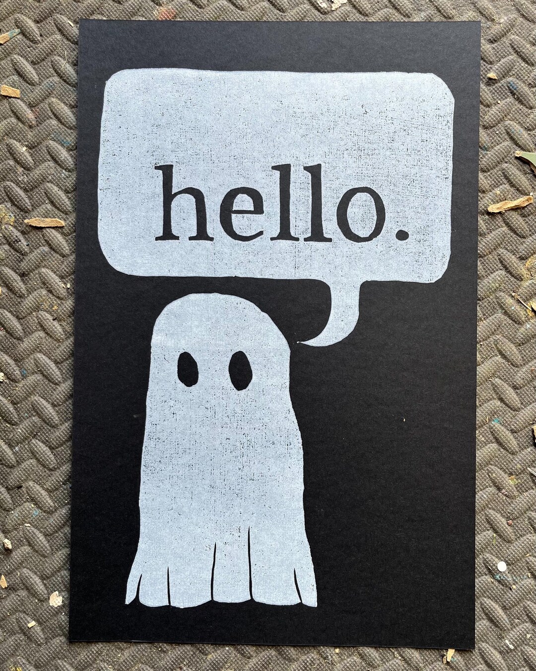 Hello, Im a Ghost Original Woodcut Print by Chris Plummer - Etsy