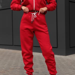Women Handmade Two Piece Set, Red Tracksuit,fall Sweatshirt. Loungewear ...
