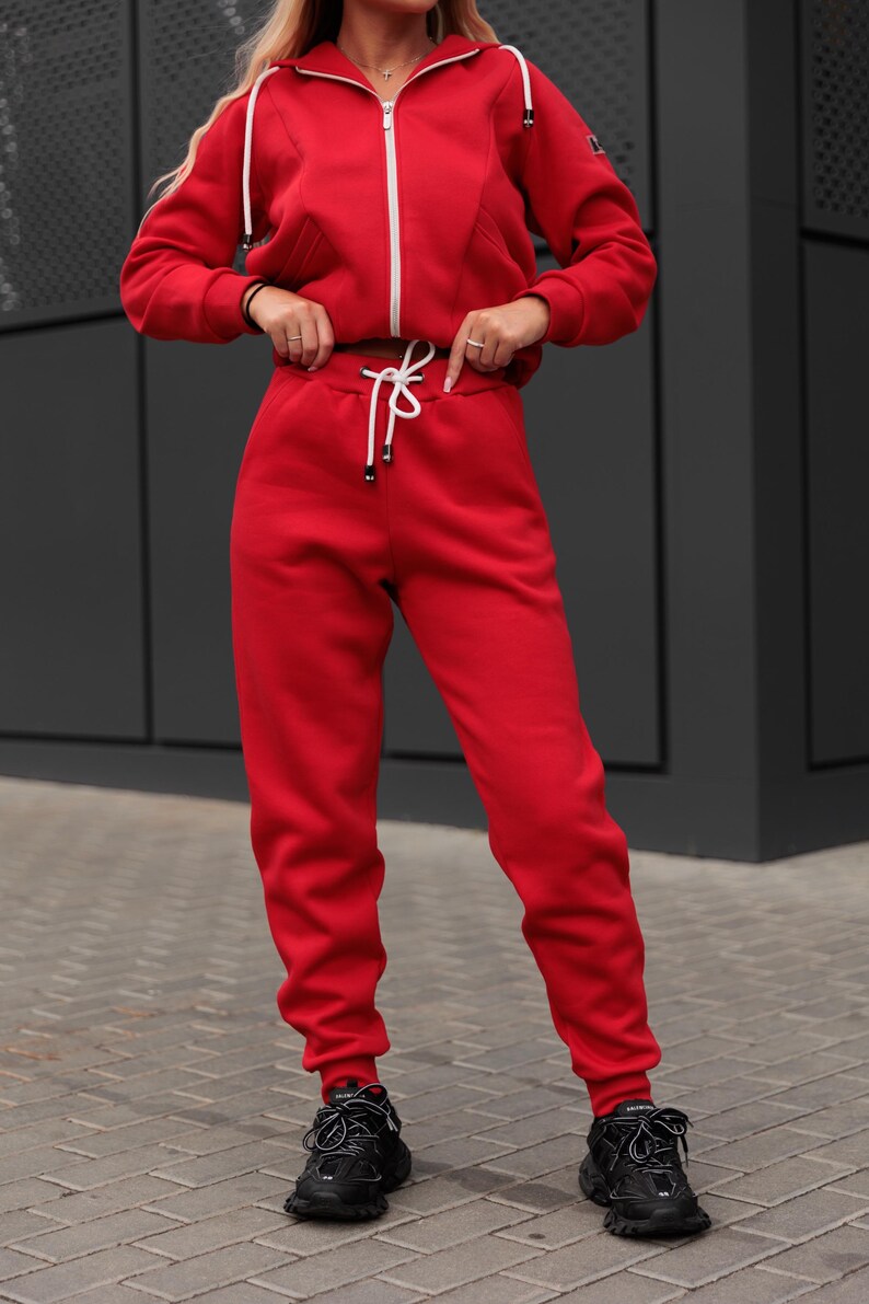 Women Handmade Two Piece Set, Red Tracksuit,fall Sweatshirt. Loungewear ...