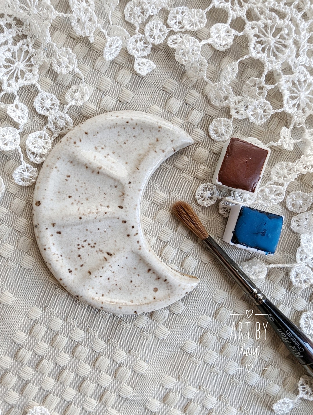 Ceramic Moon Palette - Handmade Ceramic Watercolor Palette - Speckled ...
