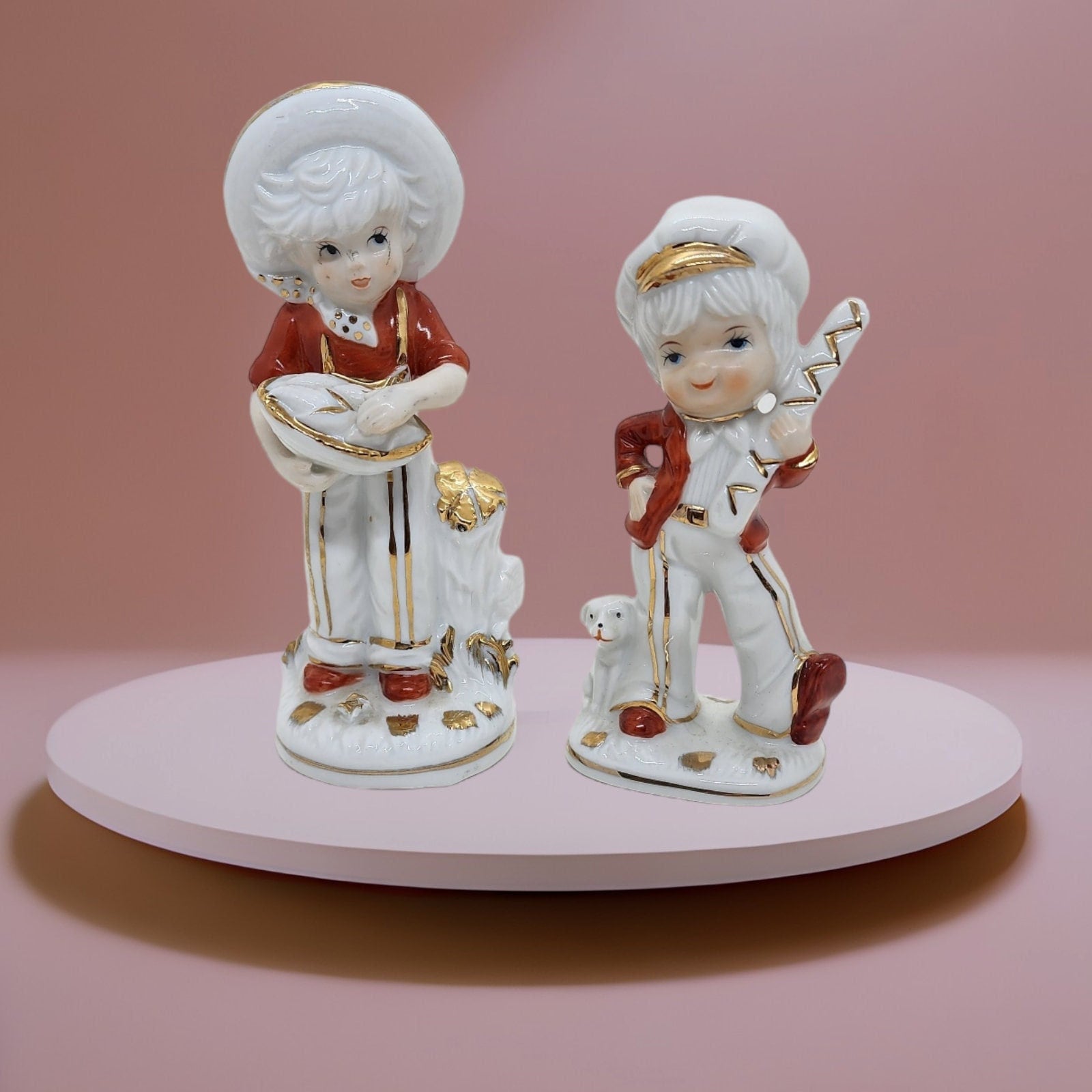 Vintage Girl Boy Figurines Porcelain Gloss Finish Children Figurines ...