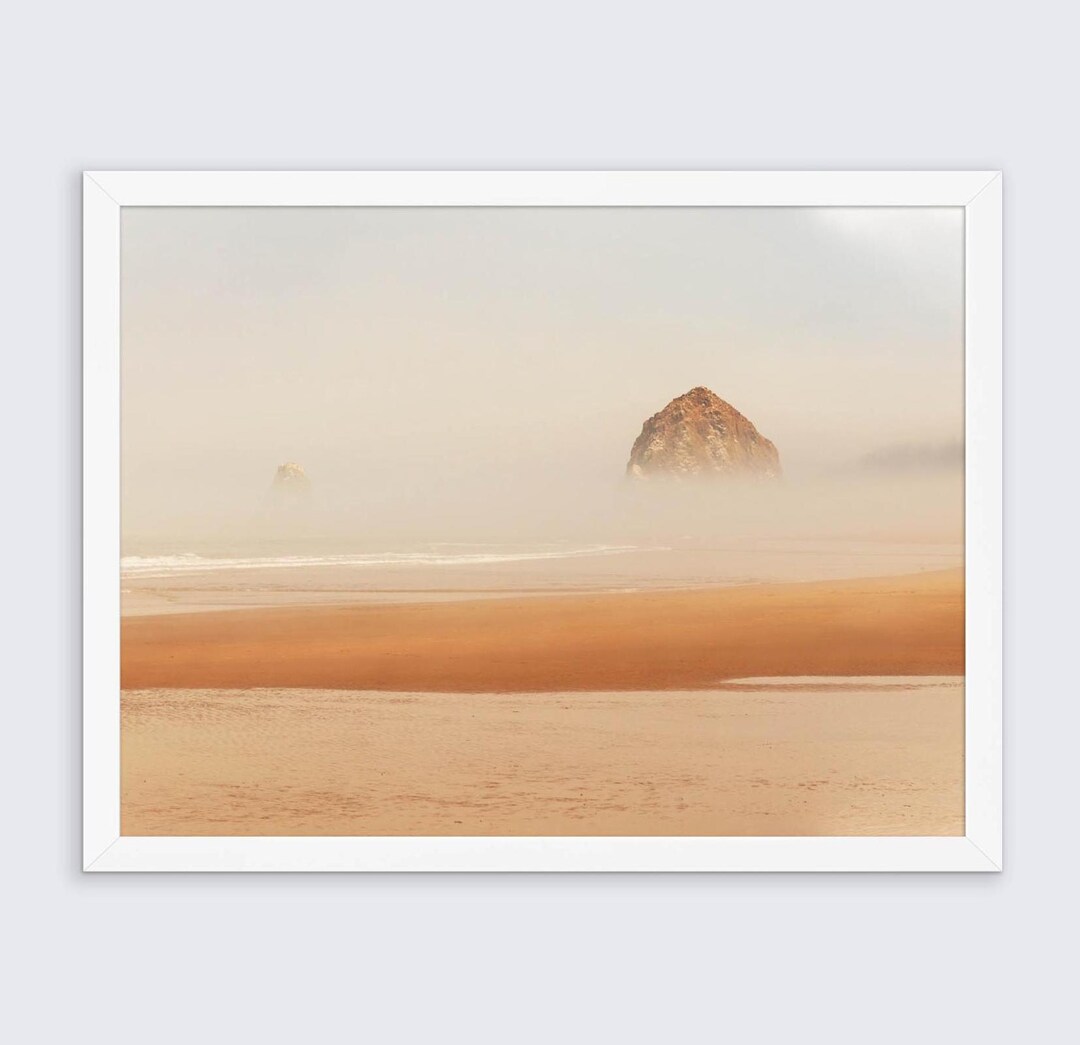 Haystack Rock in Ocean Fog Framed Photo, Cannon Beach Oregon Coast ...