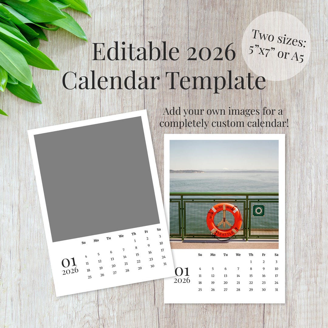 2026 Photo Calendar Template, Printable DIY Mini Desk Calendar, 5x7 or ...